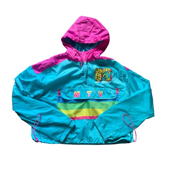 MTV | Tops | Retro Colorful Mtv Windbreaker Jacket L | Poshmark